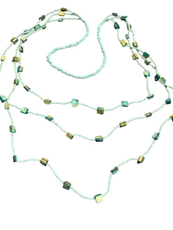 Jewelry | 3 Strand Artisan Blue Glass Seed Bead And Dyed Shell Necklace ...